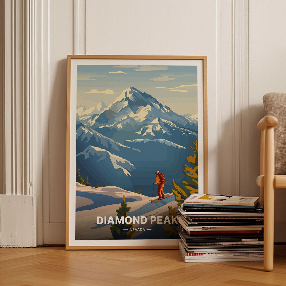Lake Tahoe Travel Poster, Diamond Peak Ski Resort, Retro Snowboarding ...