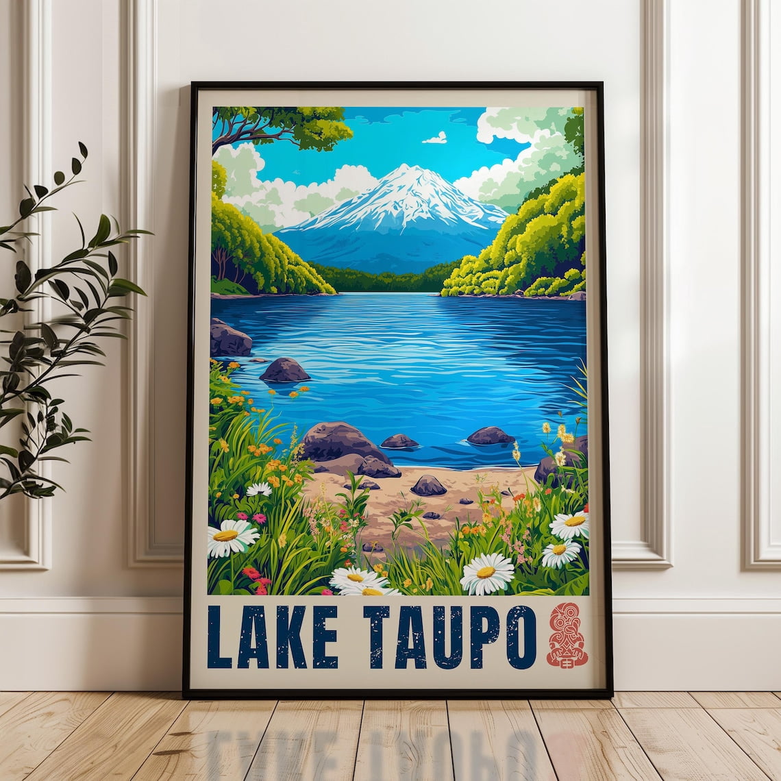 Lake Taupo Travel Print - New Zealand Wall Art Poster, Illustration ...