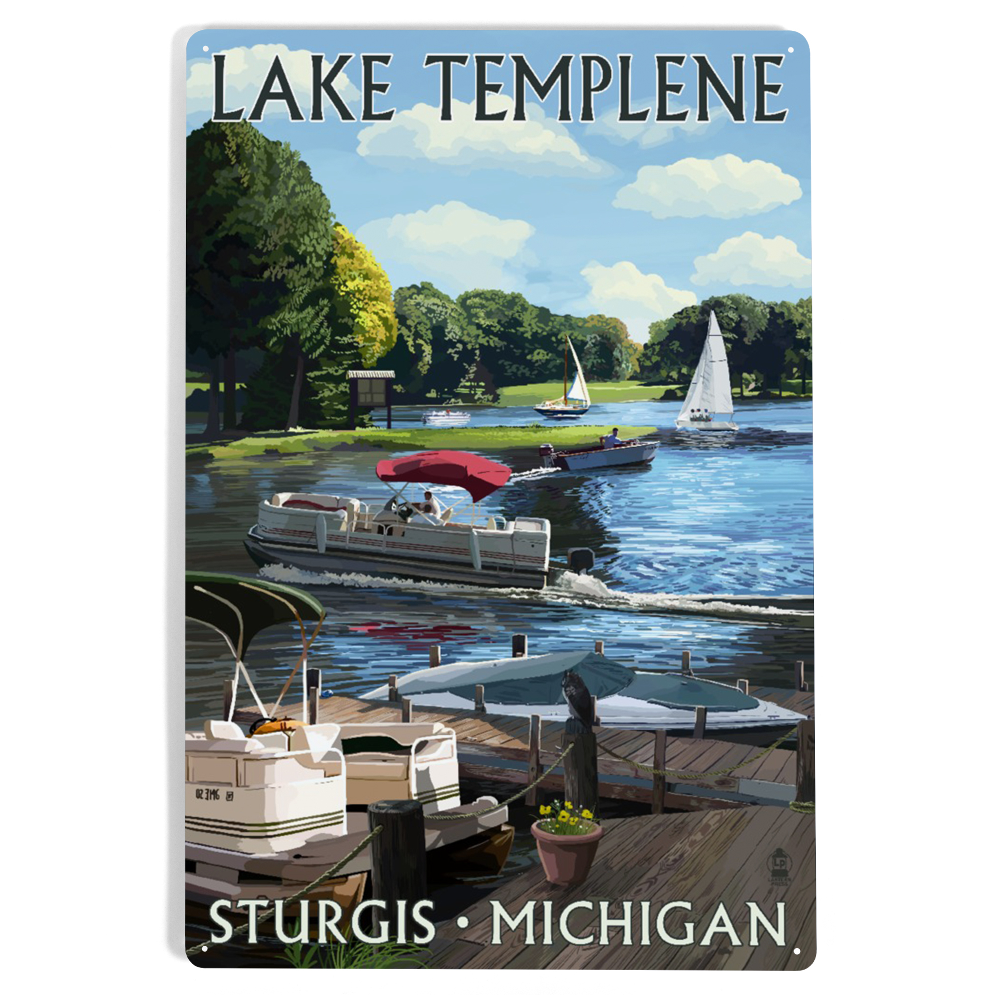 Lake Templene, Sturgis, Michigan, Pontoon Boats (12x18 Aluminum Art ...