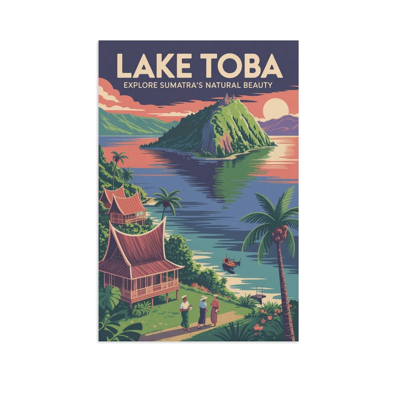 Lake Toba Explore Sumatras Natural Beauty Vintage Travel Poster Retro ...