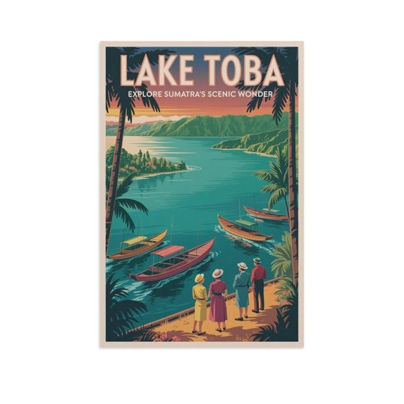 Lake Toba Explore Sumatras Scenic Wonder Vintage Travel Poster Retro ...