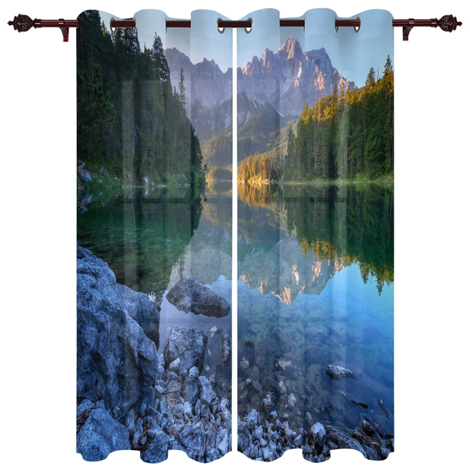 Lake Trees Mountain Peaks Kitchen Curtain Kids Bedroom Living Room ...