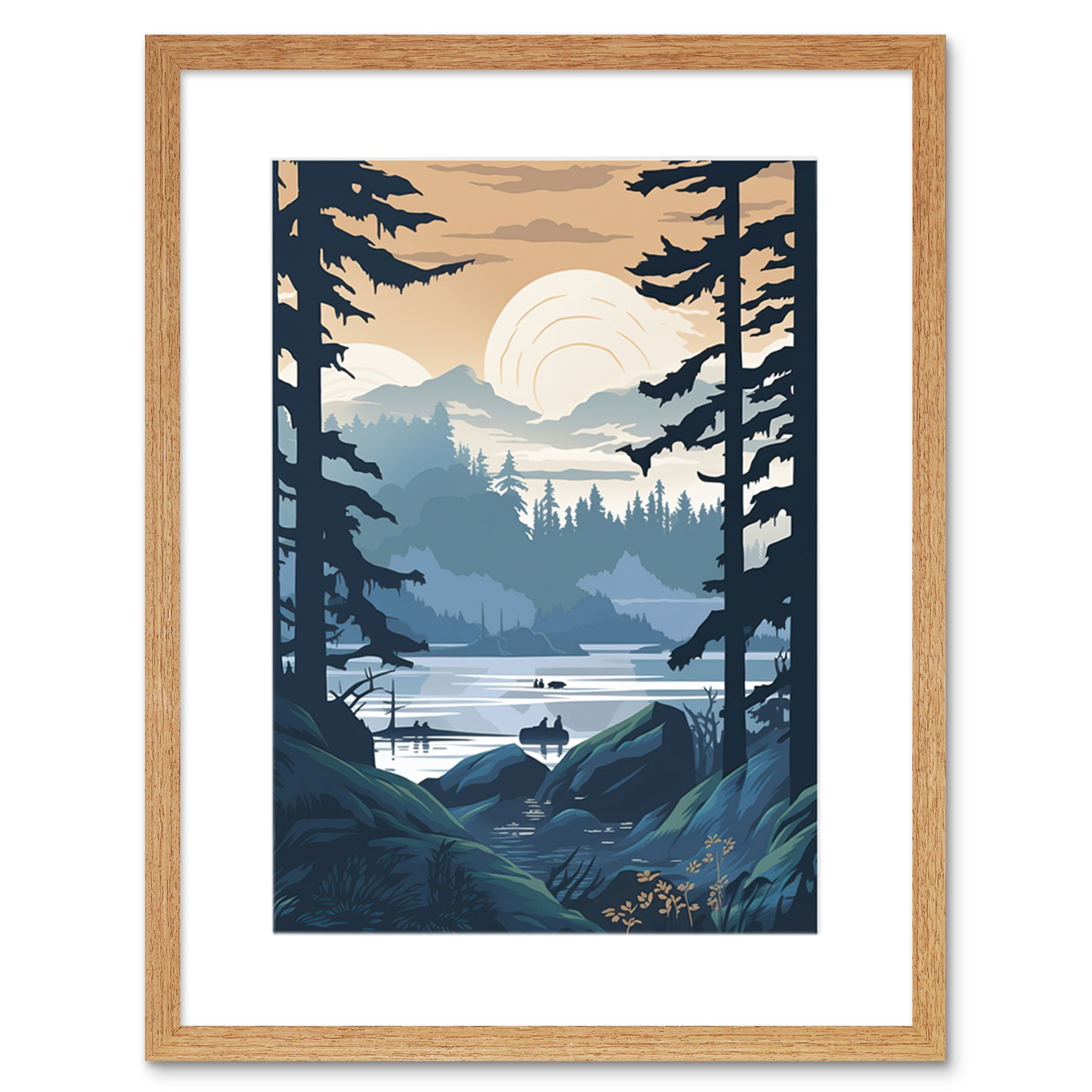 Lake View in Rainforest Landscape Illustration Artwork Framed Wall Art ...