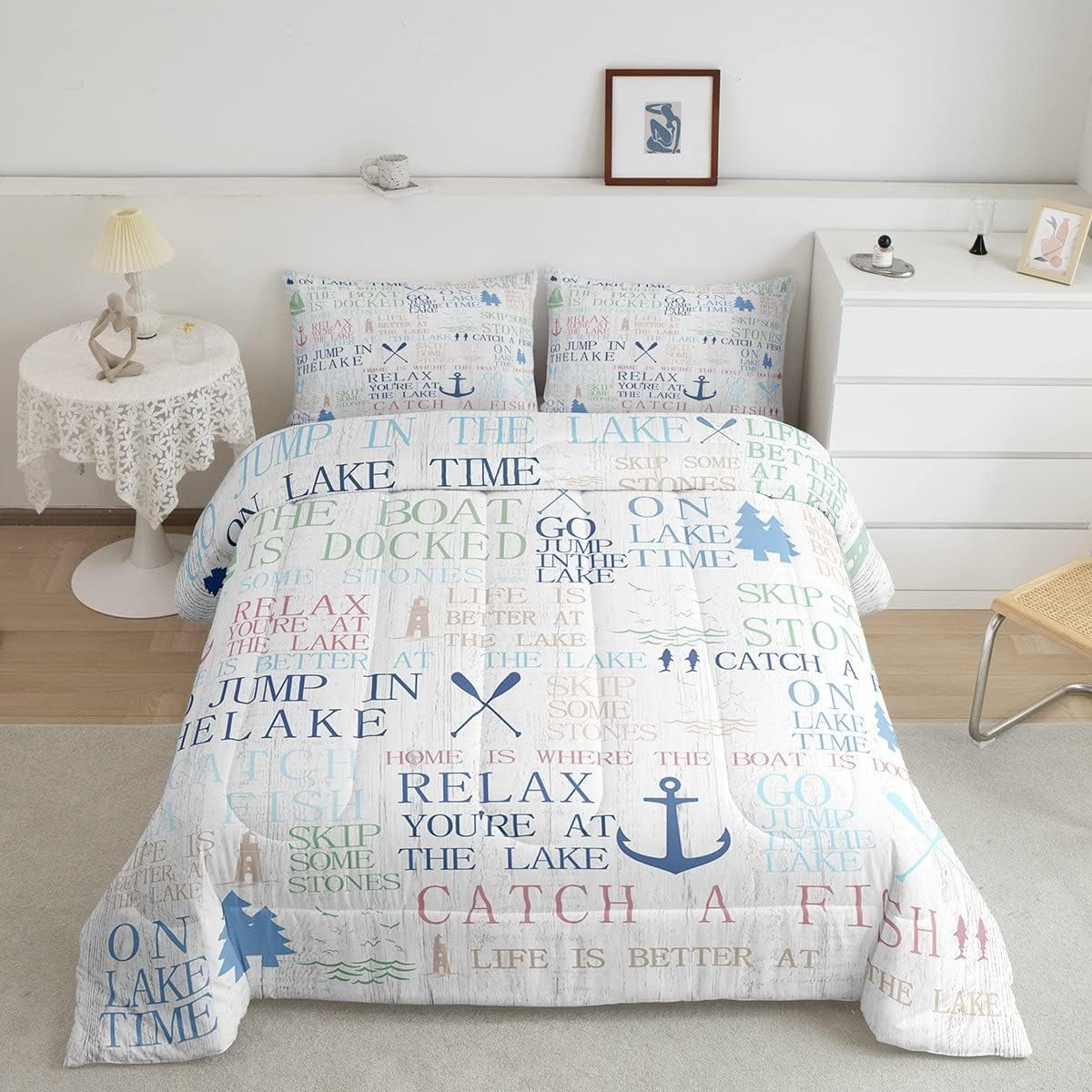 Lake-themed Leisure Style Text Slogan Print Bedding Set – Anchor ...