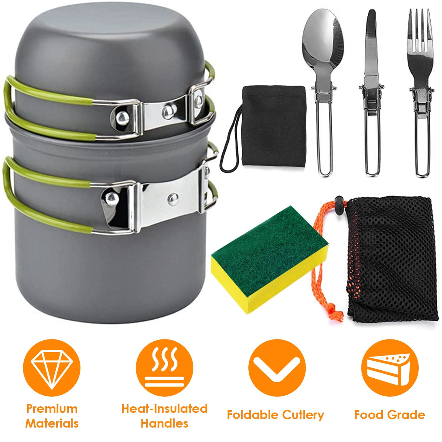 Lakeforest 8 Piece Compact Camping Cookware Set with Foldable Cutlery ...