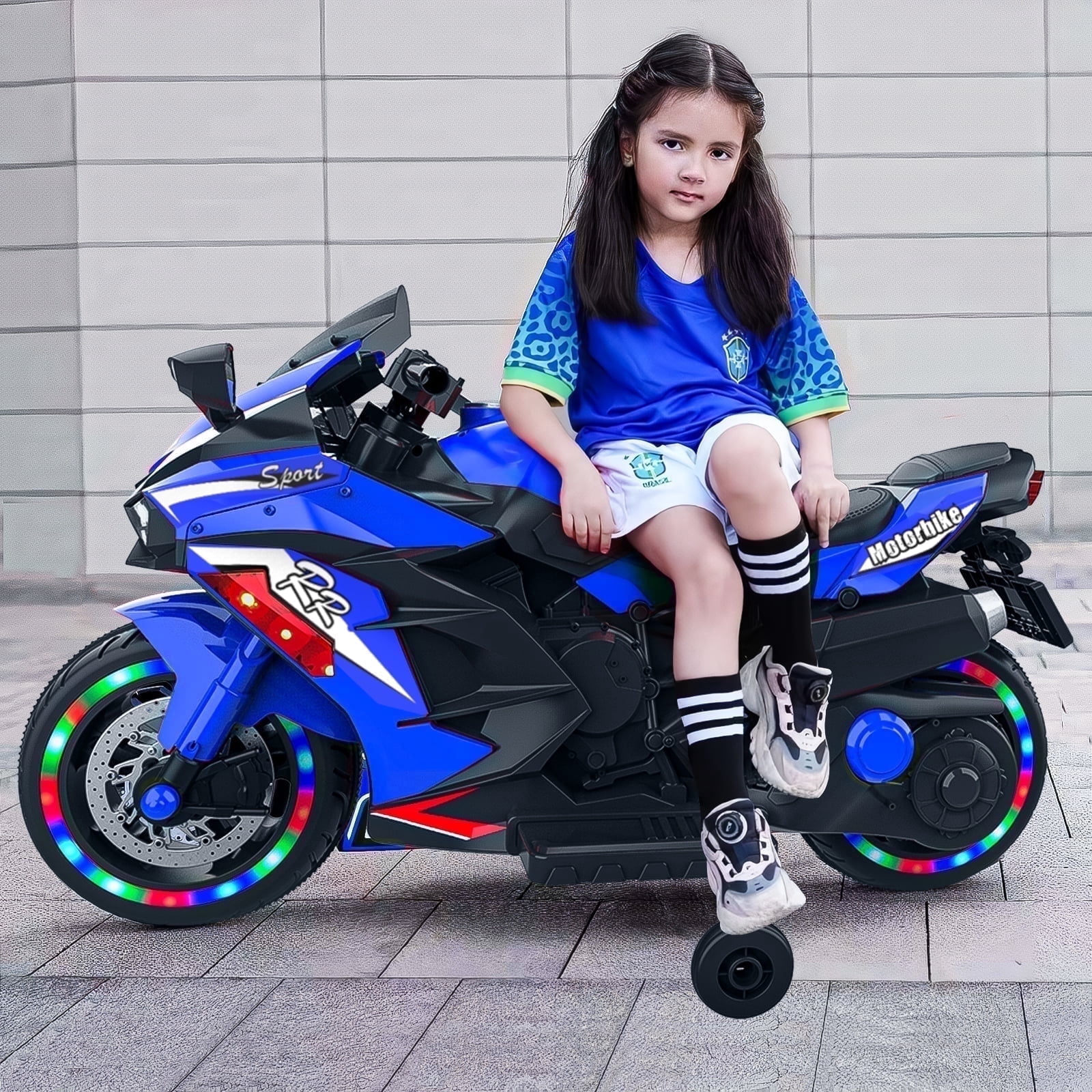 Lakecy 2 Wheel 12V Kids Electric Motorcycle with Training Wheels,LED ...