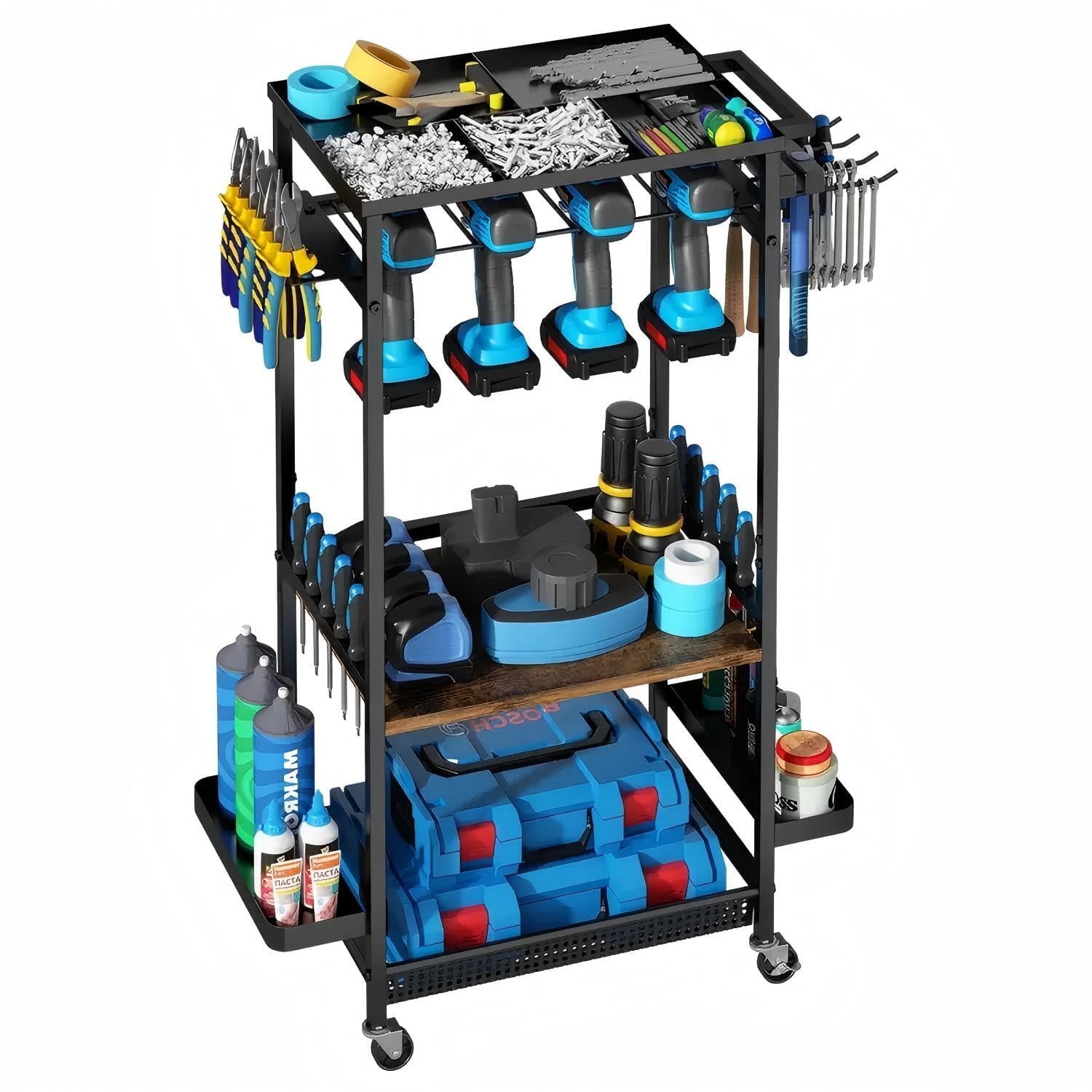 Lakecy Heavy Duty Metal Power Tool Organizer with Wheels, 4-Layer for ...