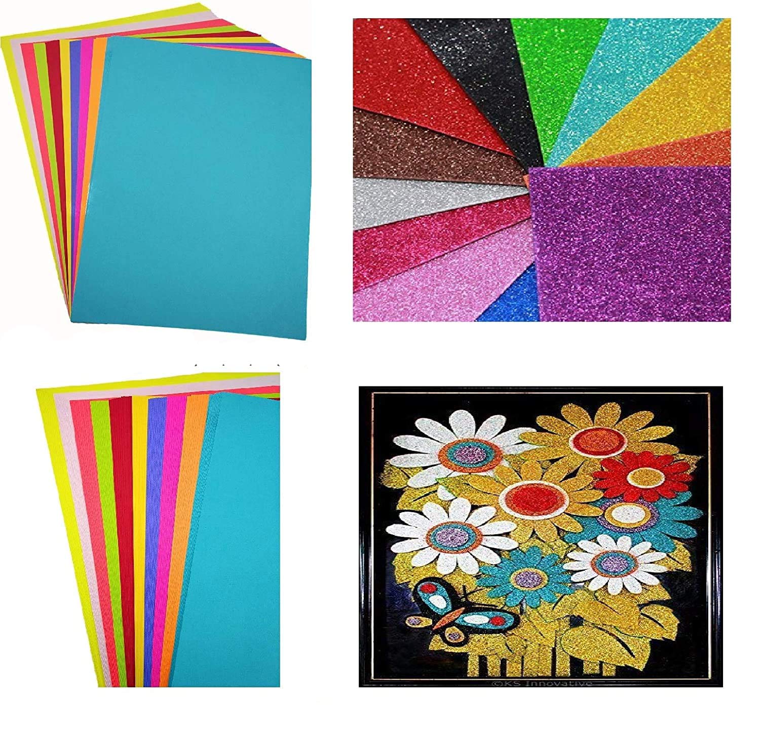 Lakeer Combo Pack A4 Neon Color Paper Pack Of 50 Sheets + A4 Glitter ...