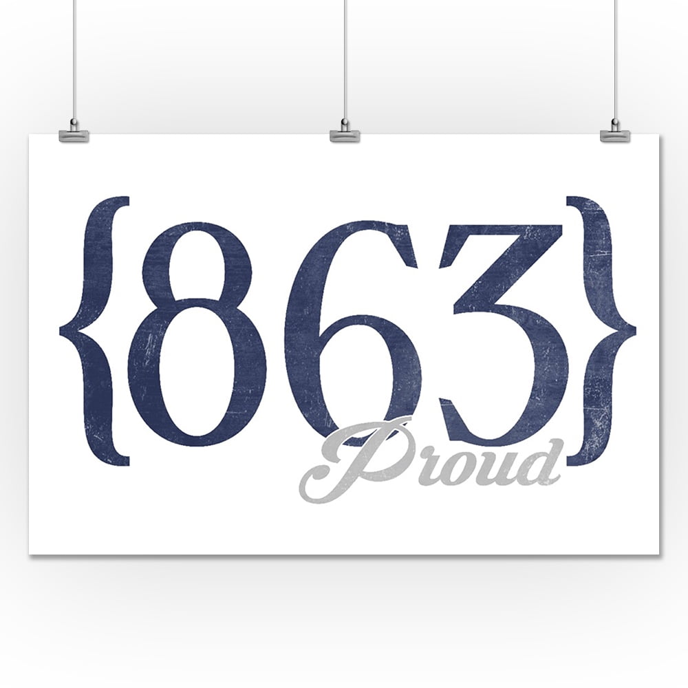Lakeland, Florida - 863 Area Code (Blue) - Lantern Press Artwork (24x36 ...