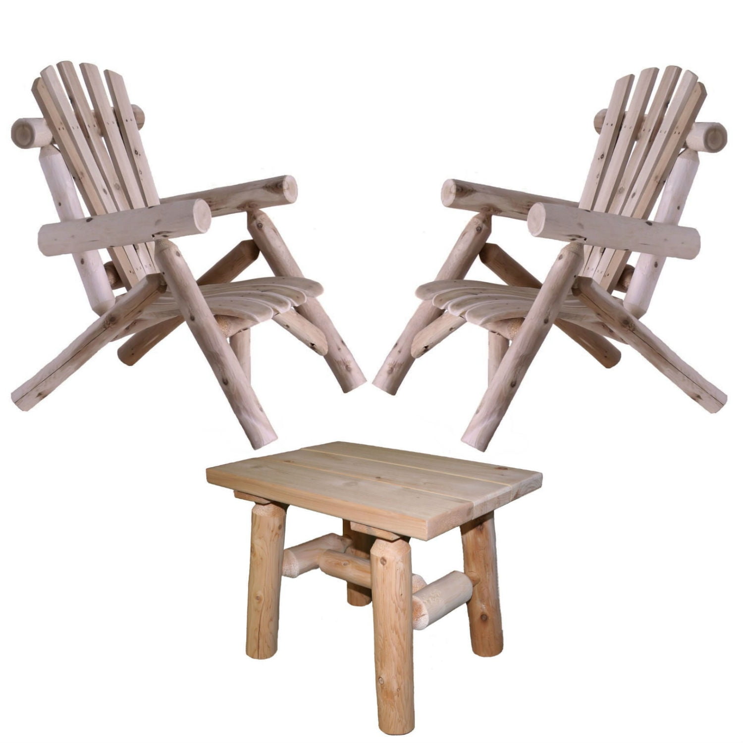 Lakeland Mills Cedar Log Patio Lounge Chair (Set of 2) with End Table ...