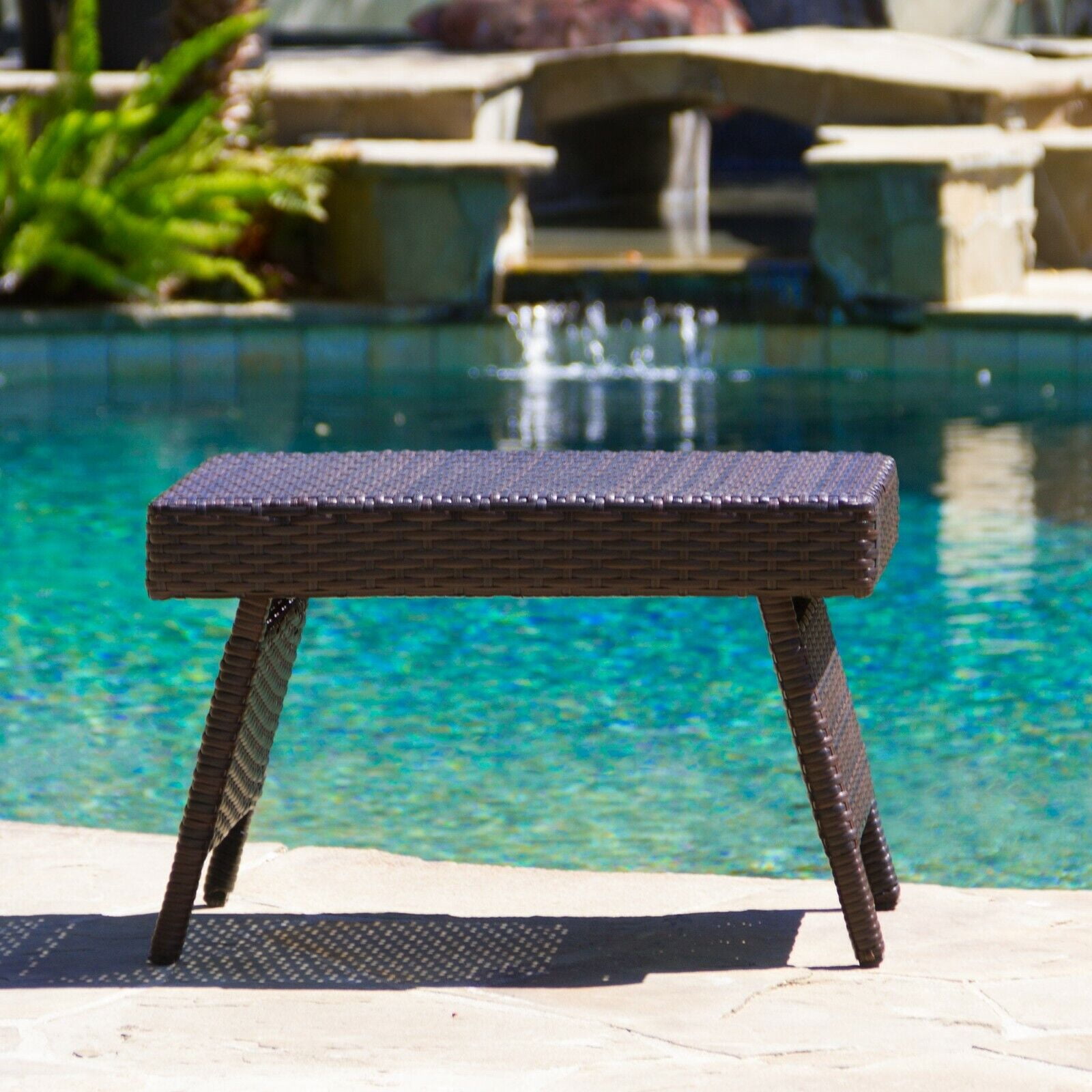 Lakeport Outdoor Brown Wicker Folding Side Table - Walmart.com