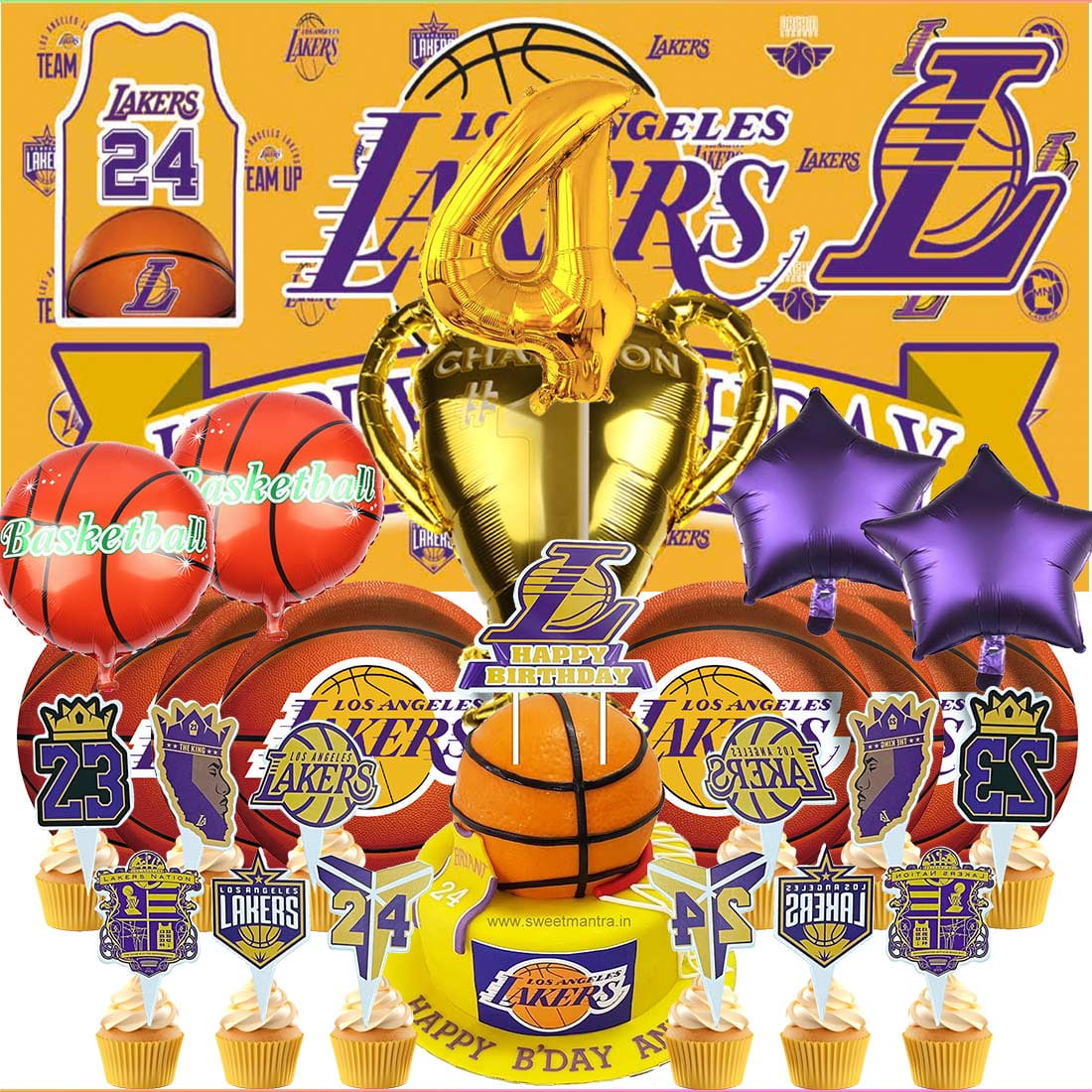 Lakers Kobe 4th Tableware Balloons Cake Toppers Backdrop Banner ...