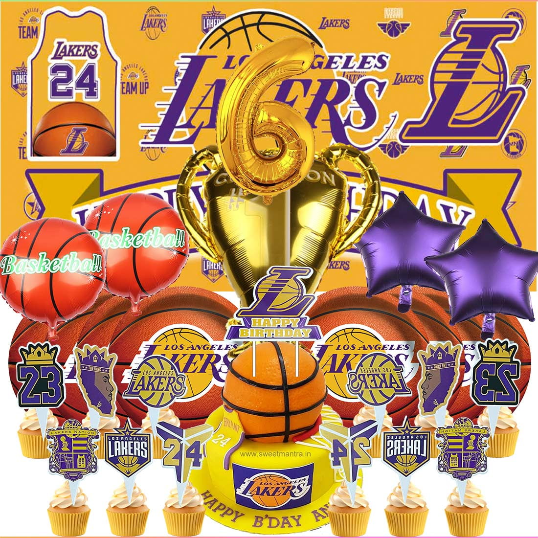 Lakers Kobe 6th Tableware Balloons Cake Toppers Backdrop Banner ...