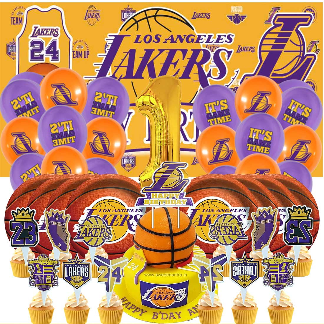 Lakers Kobe Balloons Party Supplies 1st Decor Tableware Birthday Cake ...