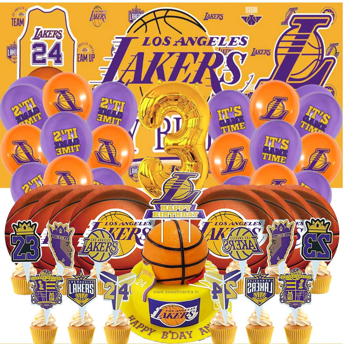 Lakers Kobe Balloons Party Supplies 3rd Decor Tableware Birthday Cake ...