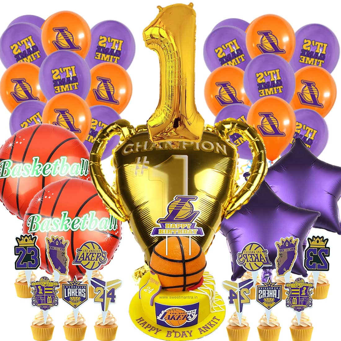 Lakers Kobe Party Supplies 1st Decor Kit Balloons Birthday Cake Topper ...