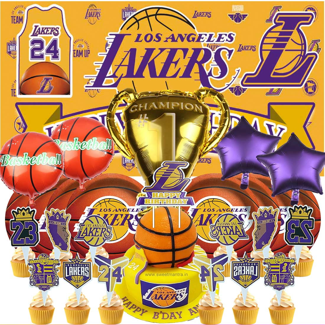 Lakers Kobe Party Supplies Decor Tableware Backdrop Banner Cake Topper ...