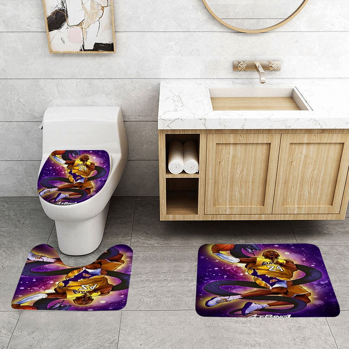 Lakers Kobe floor mat and toilet set is durable, machine washable, and ...