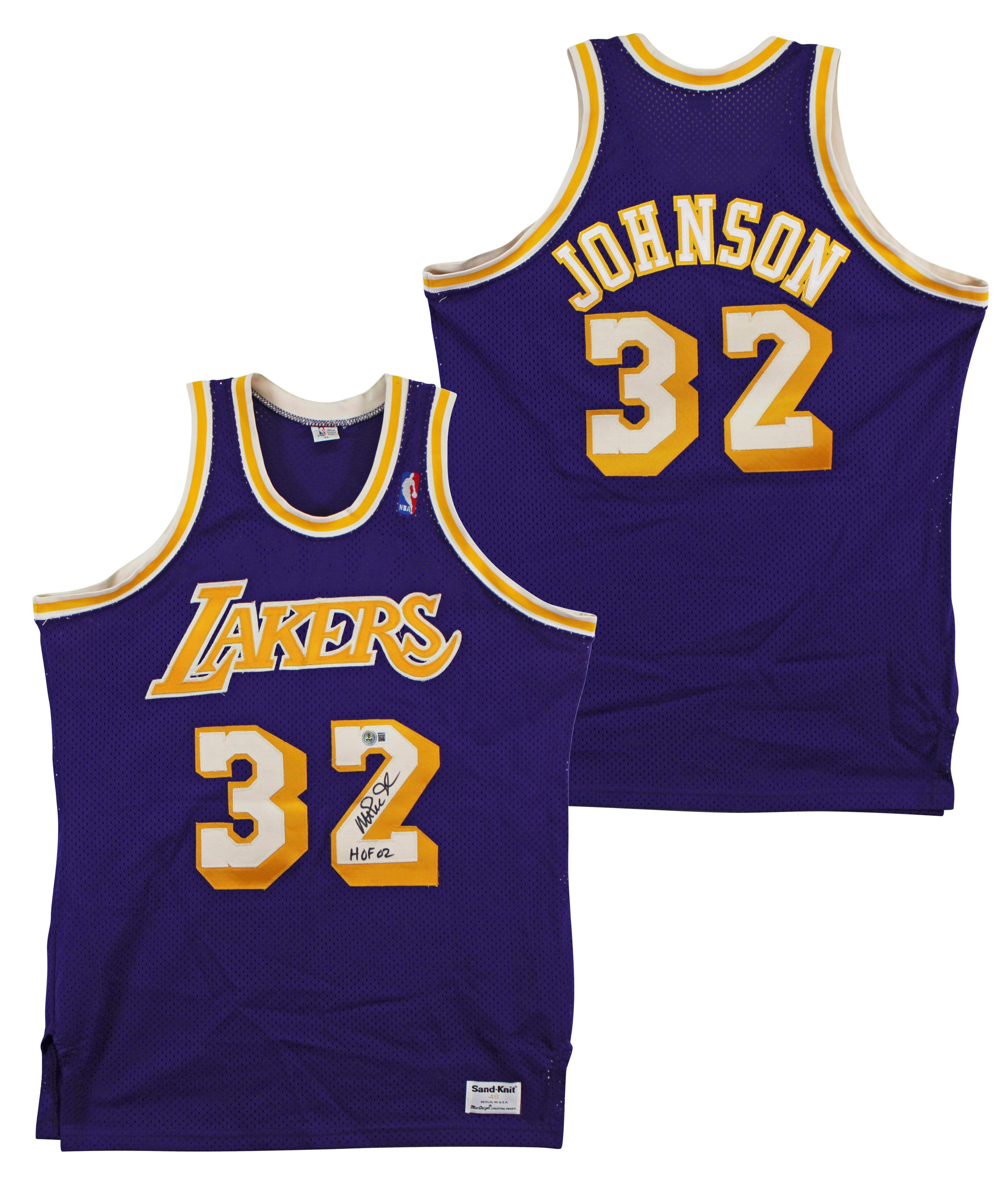 Lakers Magic Johnson "HOF 02" Signed Purple MacGregor Sand-Knit Jersey BAS Wit - Walmart.com