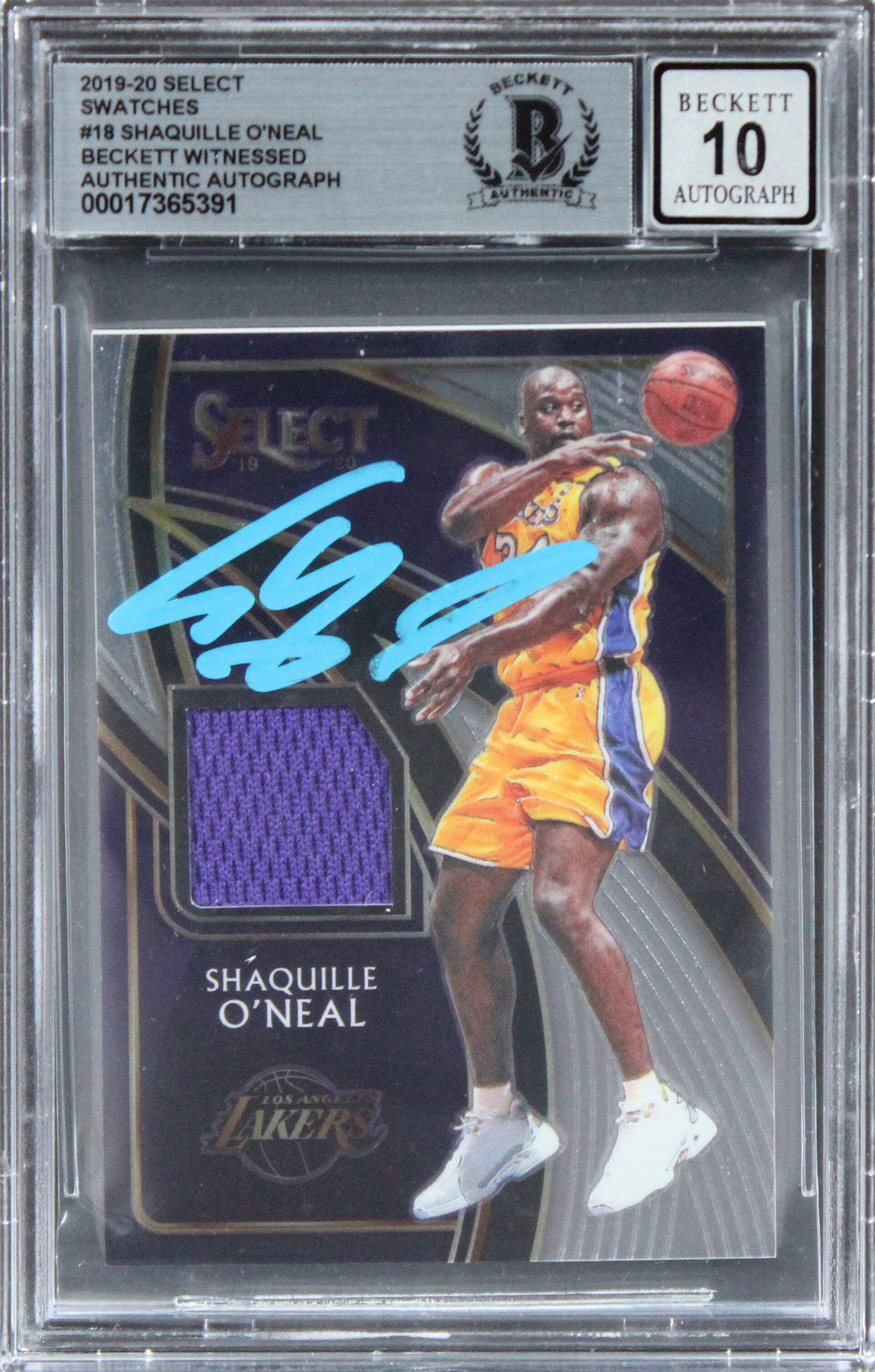 Lakers Shaquille O'Neal Signed 2019 Select Swatches #18 Card Auto 10 ...