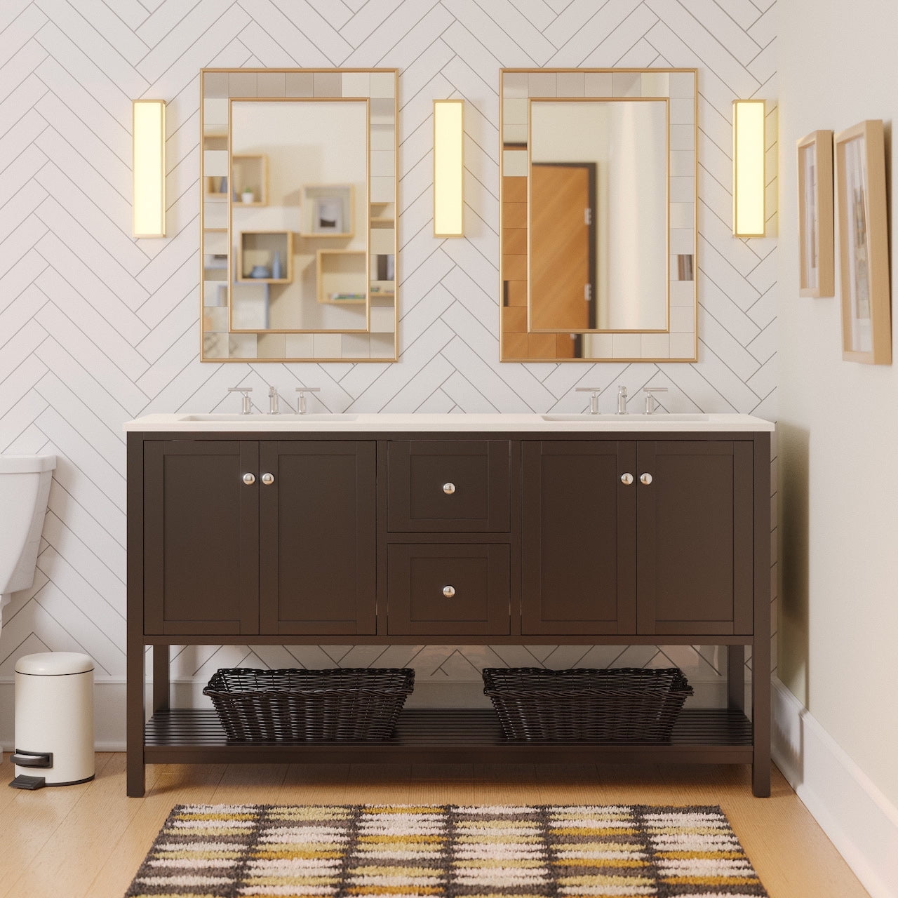 Lakeshore 60" Double Bathroom Vanity with Chocolate Cabinet and ...