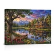 Lakeside Cabin Moonlight Campfire Rustic Retreat For Home Living Room ...