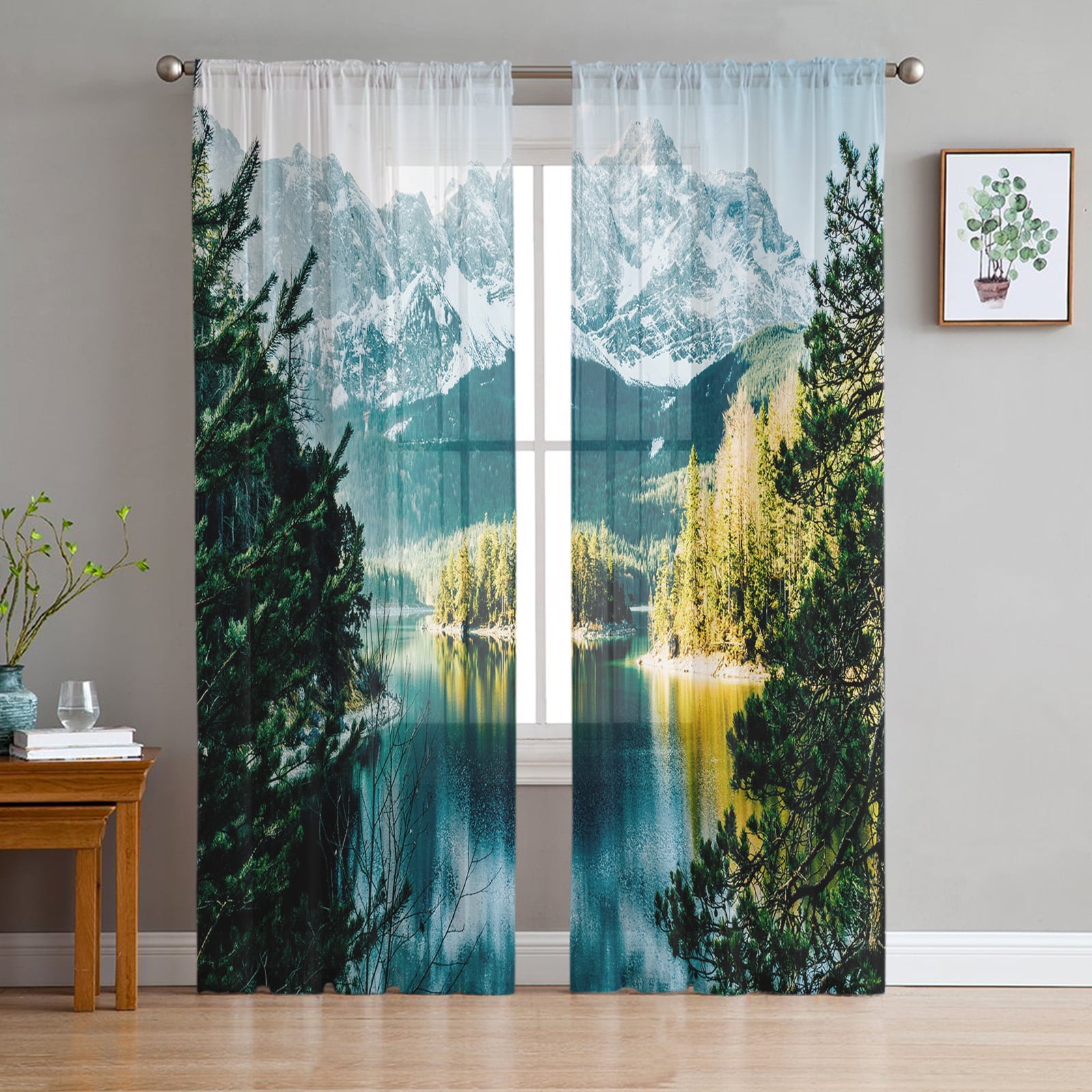 Lakeside Forest Mountain Tulle Curtain Home Office Window r Bedroom ...