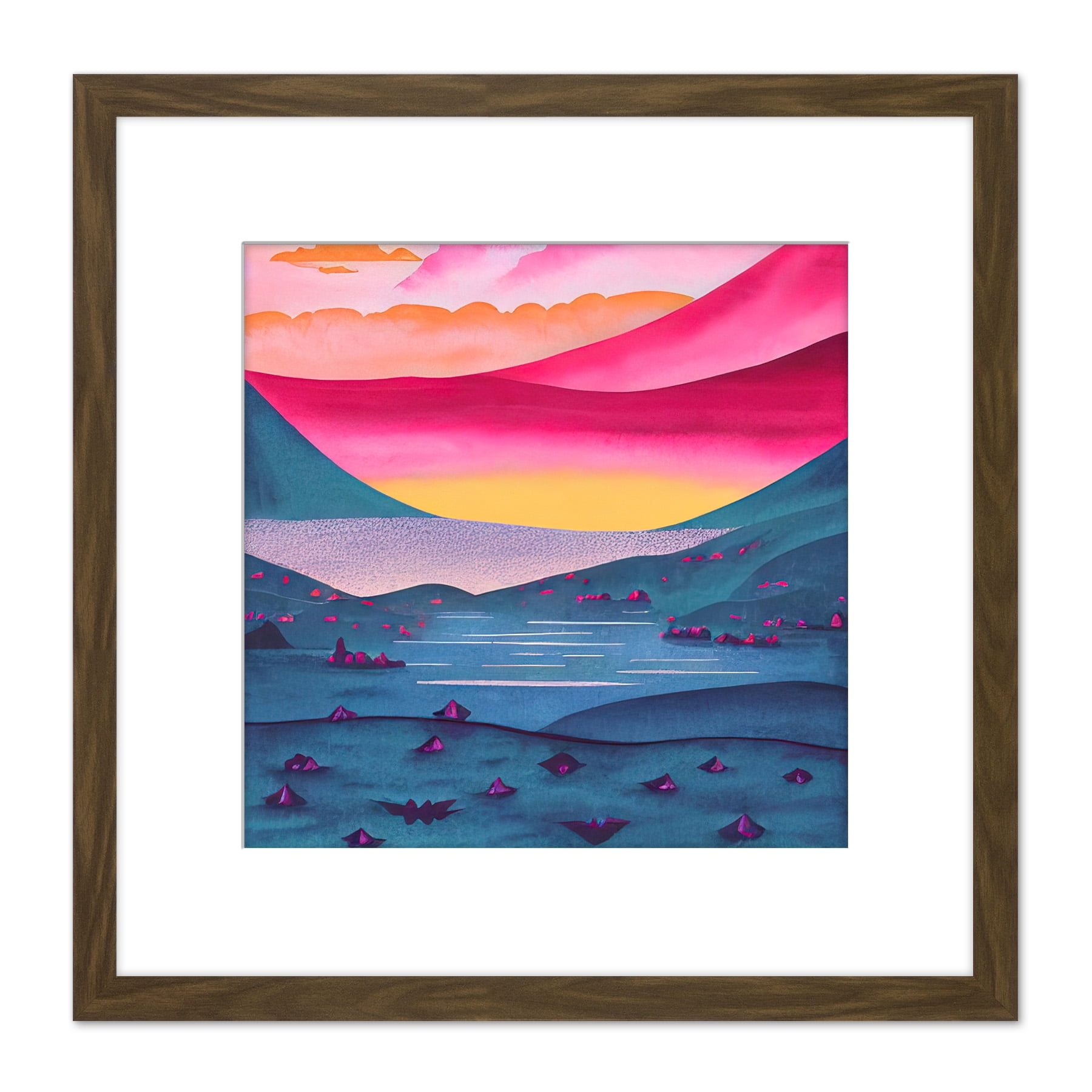 Lakeside Landscape With Pink Crystals Peaceful Multicolour Sunrise ...