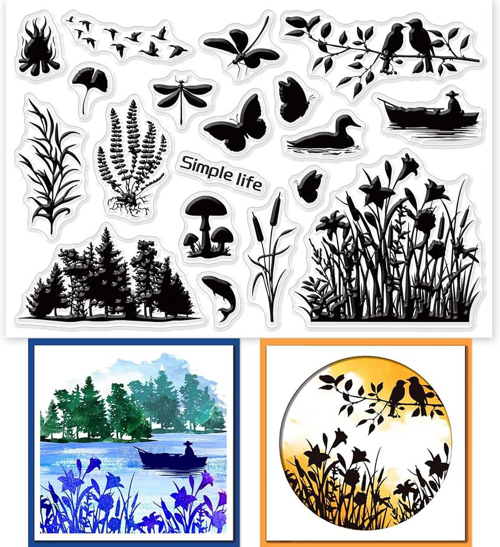 Lakeside Scenery Clear Stamps for DIY Scrapbooking Wetland Silhouette ...