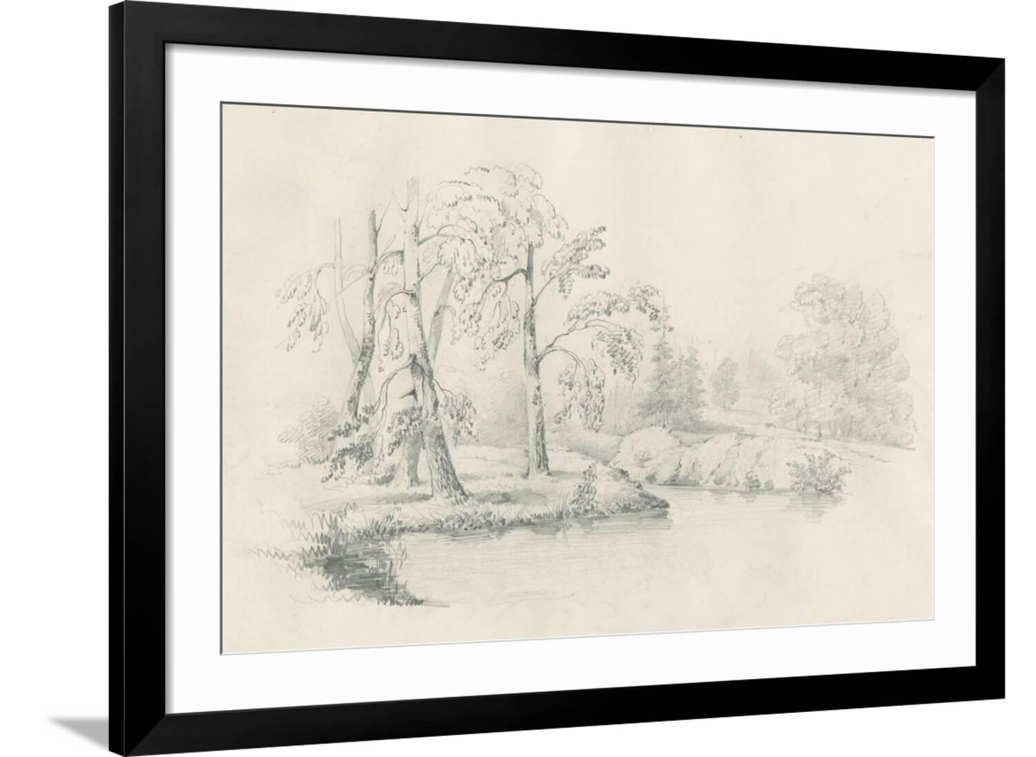Lakeside Sketch Framed Art Print by Wild Apple Portfolio, 36" x 24", Sold by Art.com - Walmart.com