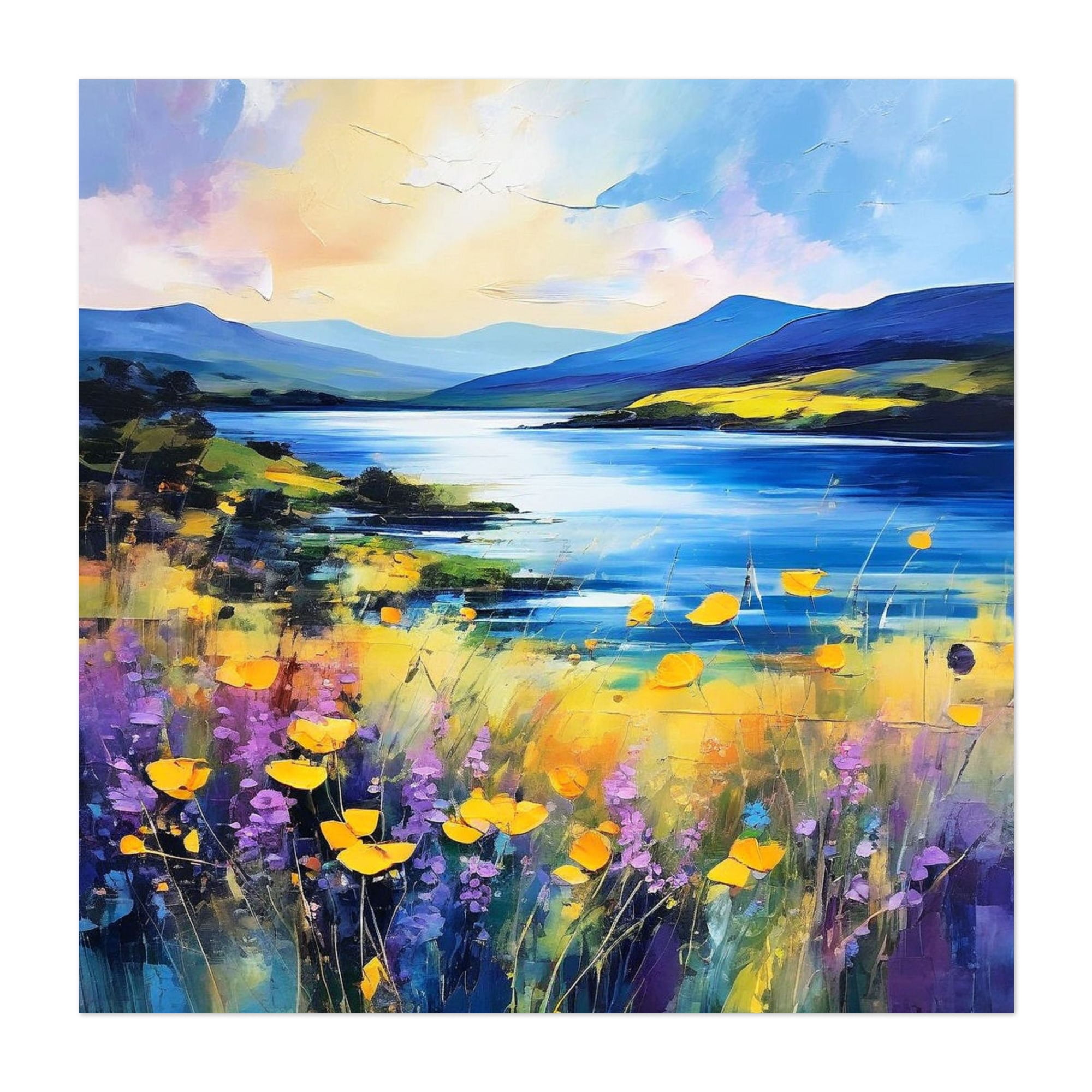 Lakeside Wildflowers - Painting Nature Landscape Flowers Lake Summer ...