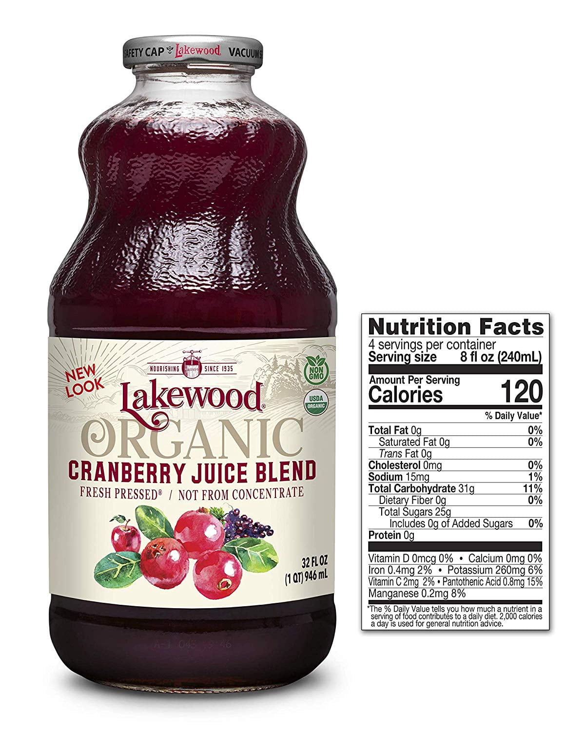 Lakewood Organic Pure Natural Cranberry Juice Blend, 32-Ounce Bottles ...