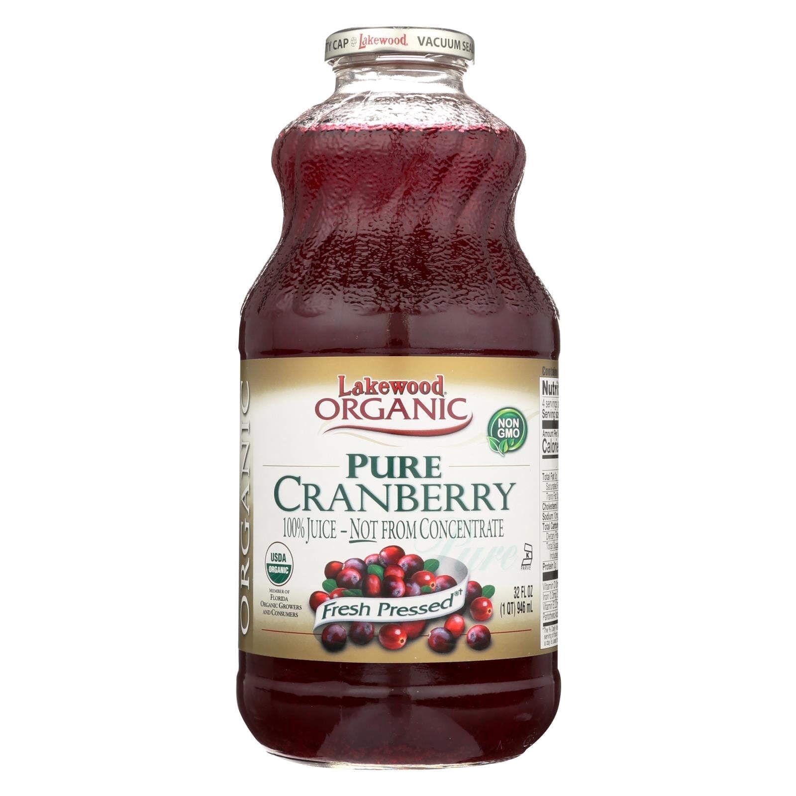 Lakewood Organic Pure Juice Fresh Pressed Cranberry 32 fl oz Pack of 2 ...