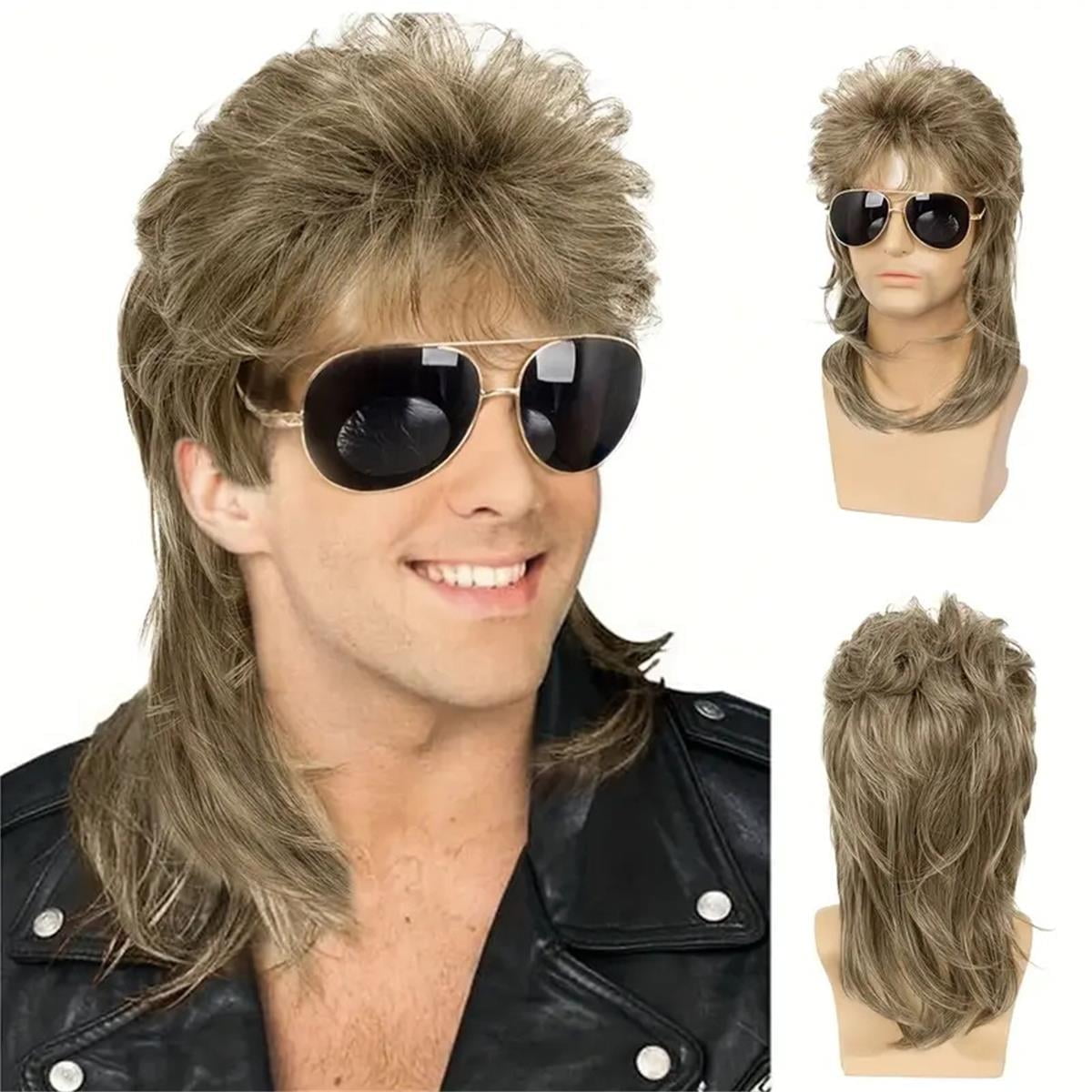 Lakihair Mens Wig Mullet Wigs for Men Brown Wig with Bangs 70s 80s Male ...