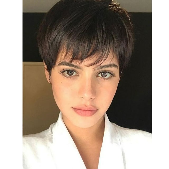 Lakihair Short Brown Wigs For White Women Natural Straight Pixie Cut