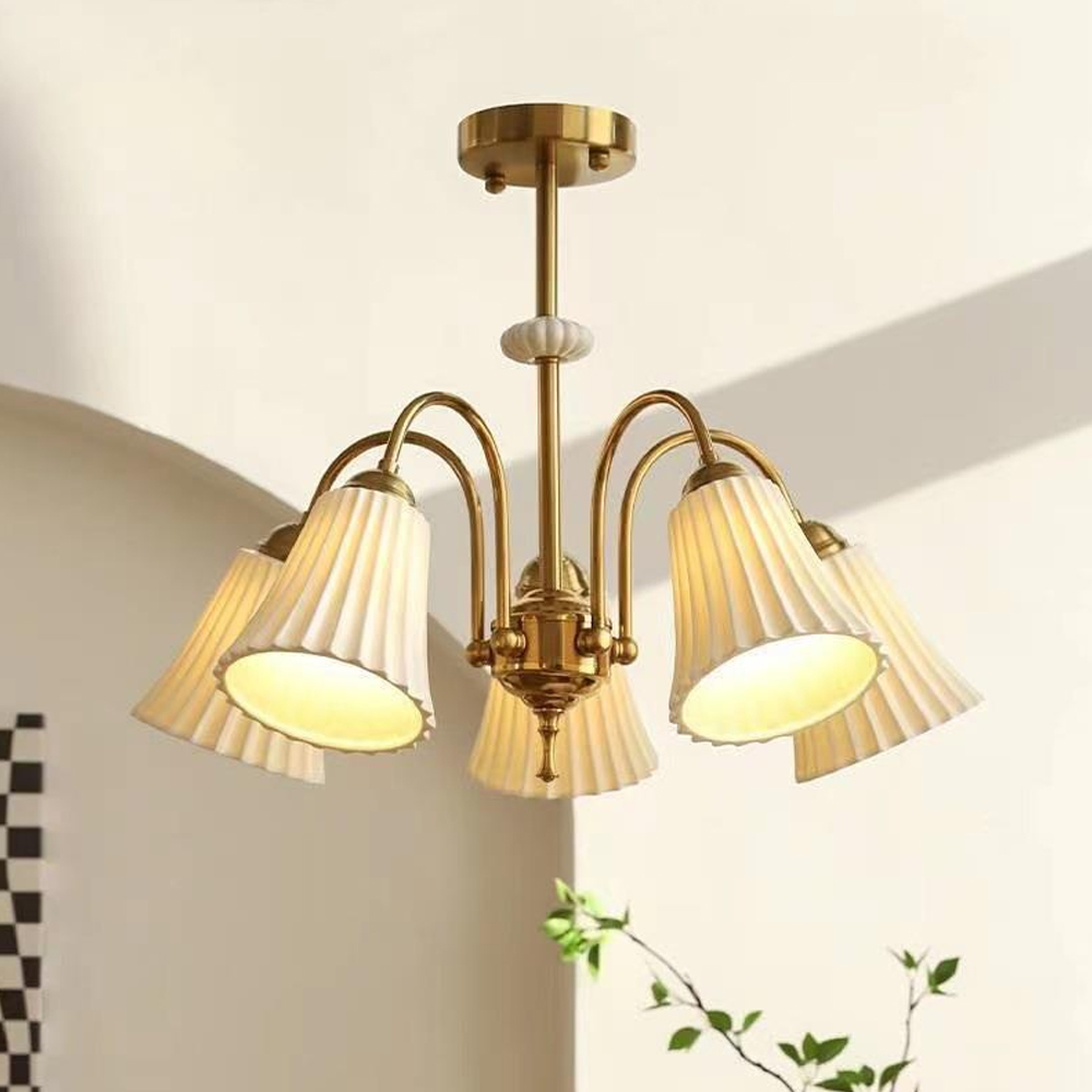 Lakiq Modern Ceramic Chandelier Flared Bell Shade 5 Heads Pendant Light ...