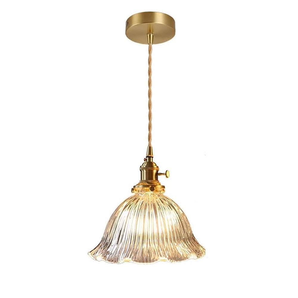 Lakiq Modern Glass Flower Shade Pendant Light Brass Finish Gold Hanging ...