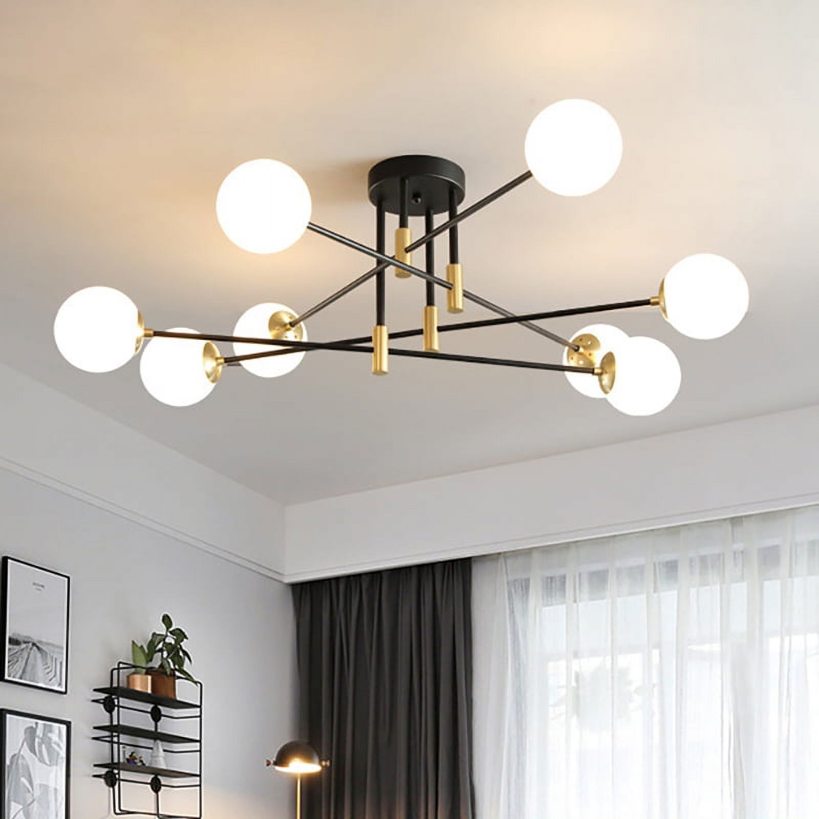 Lakiq Modern Glass Globe Chandelier Pendant Light Metal Sputnik Semi ...
