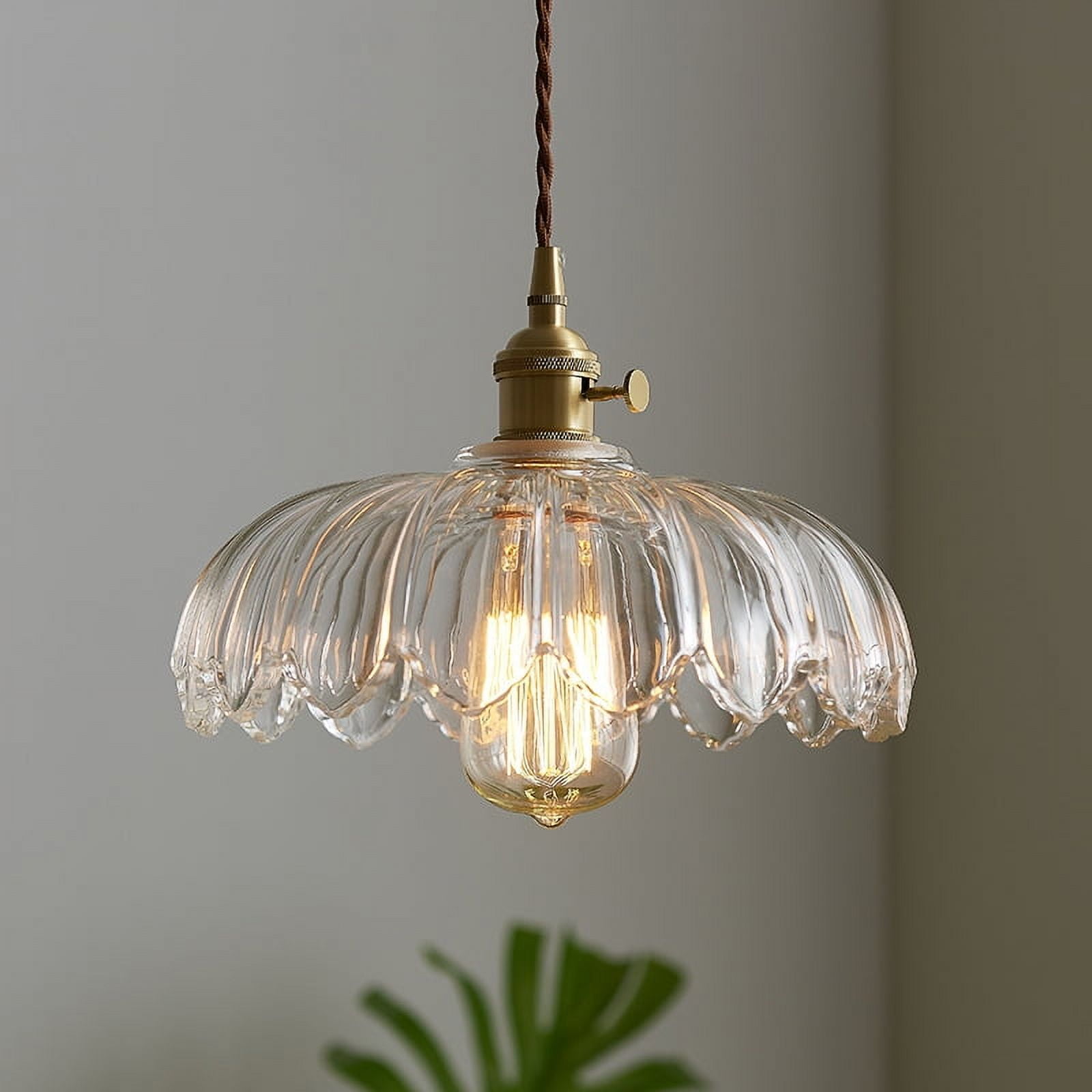 Lakiq Modern Single Flower Hanging Pendant Light Scalloped Glass ...