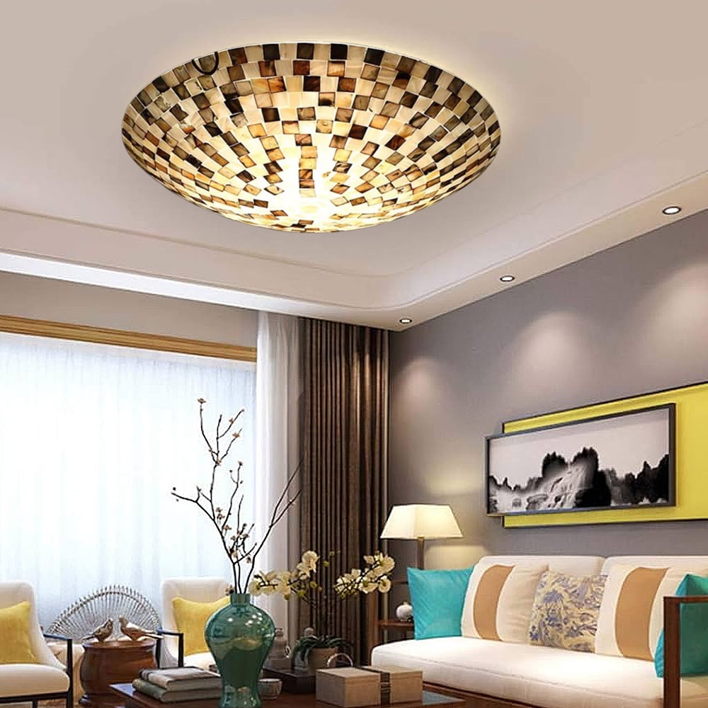 Lakiq Mosaic Shell Shade Flush Mount Ceiling Lights Stain Glass Tiffany ...