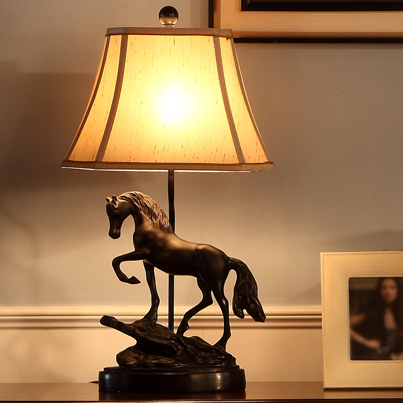 Lakiq Table Lighting with Horse Accents Loft Style Beige Bell Fabric ...