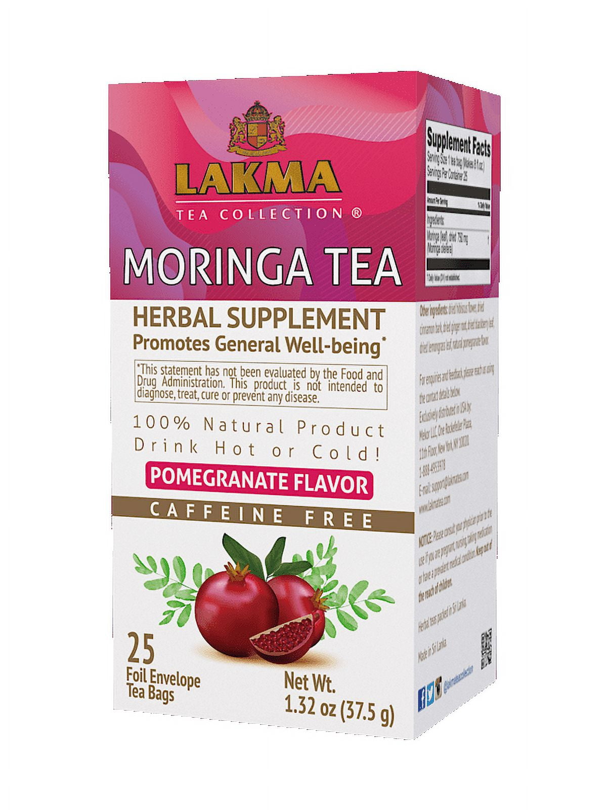 Lakma Moringa Oleifera Green Tea Pomegranate Flavor - 25 Tea Bags ...