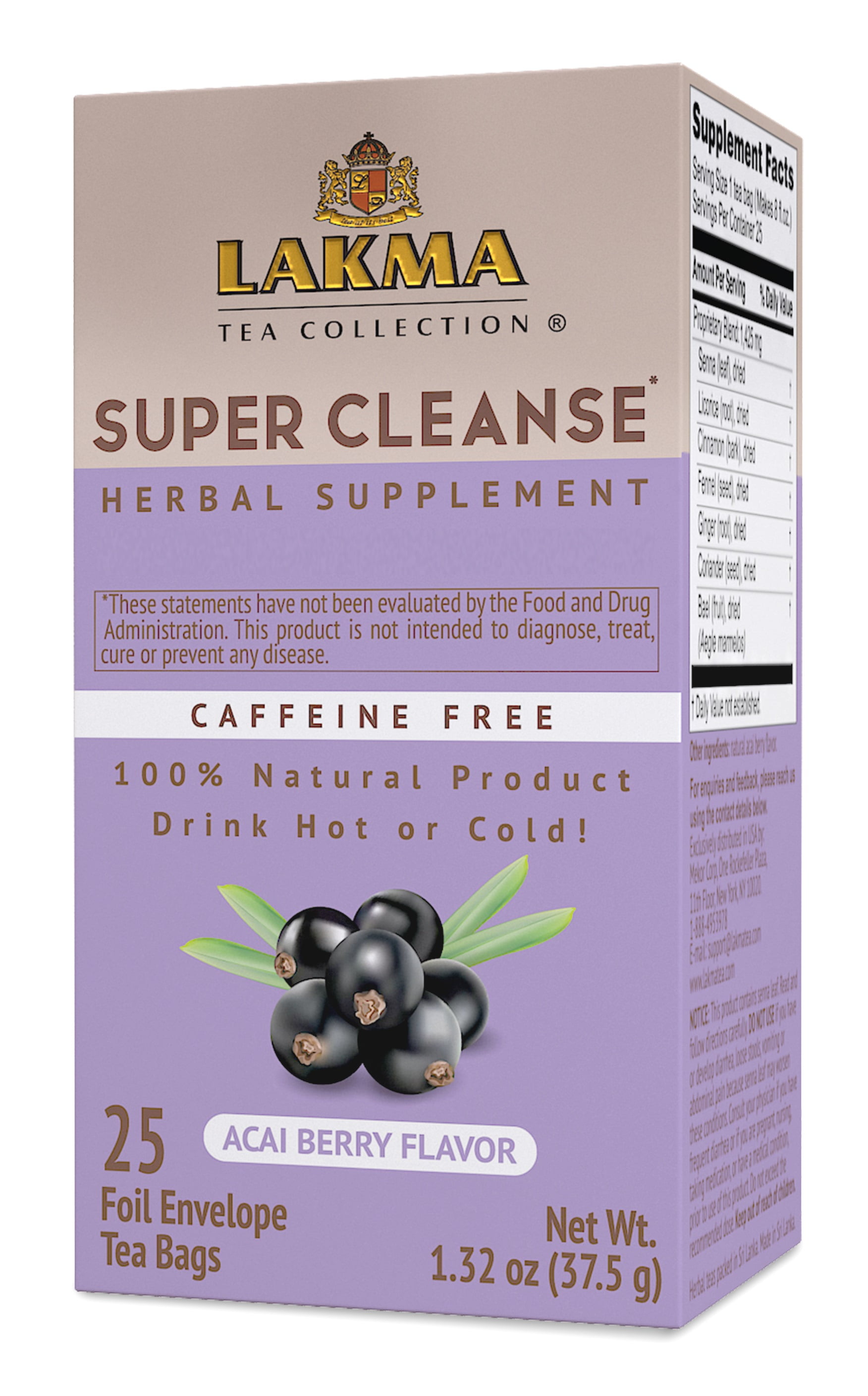 Lakma Super Cleanse Tea with Acai Berry - 25 Tea Bags - Walmart.com