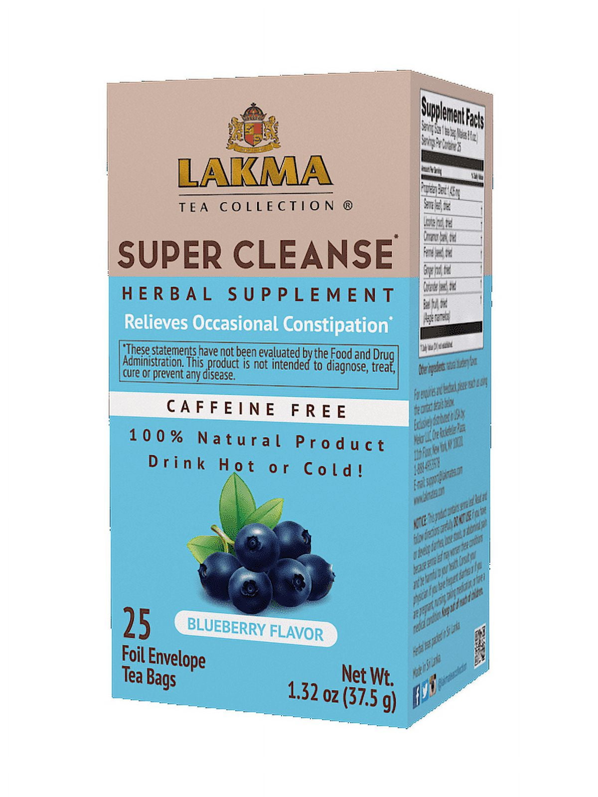 Lakma Super Cleanse Tea Blueberry Flavor - 25 Tea Bags - Caffeine Free ...