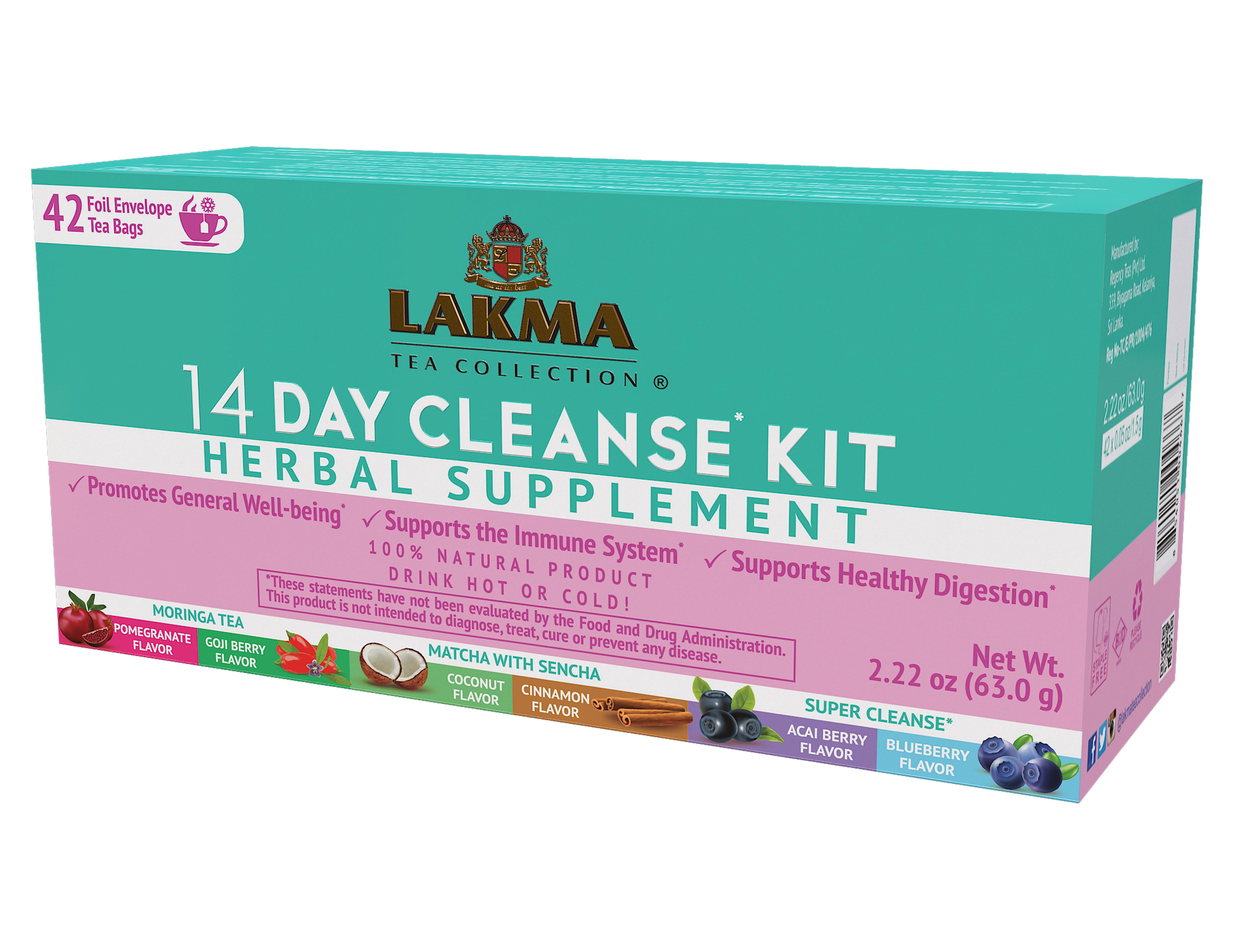Lakma Everyday Detoxifying Gut Wellness Tea - 14 Day Cleanse Kit, 42 ...