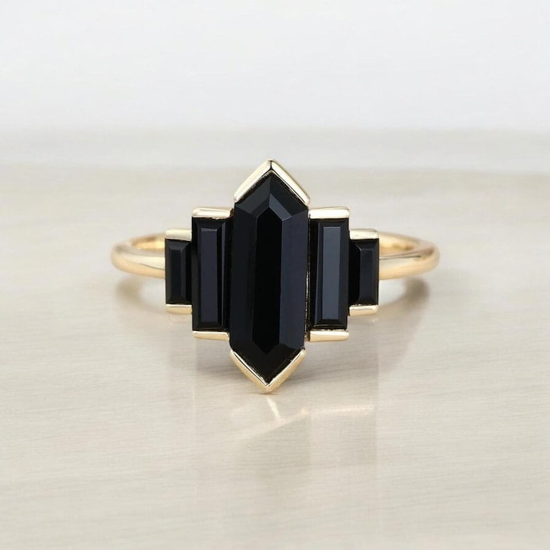 Lakshay enterprise Hexagon cut Black onyx ring Unique14k gold plated ...