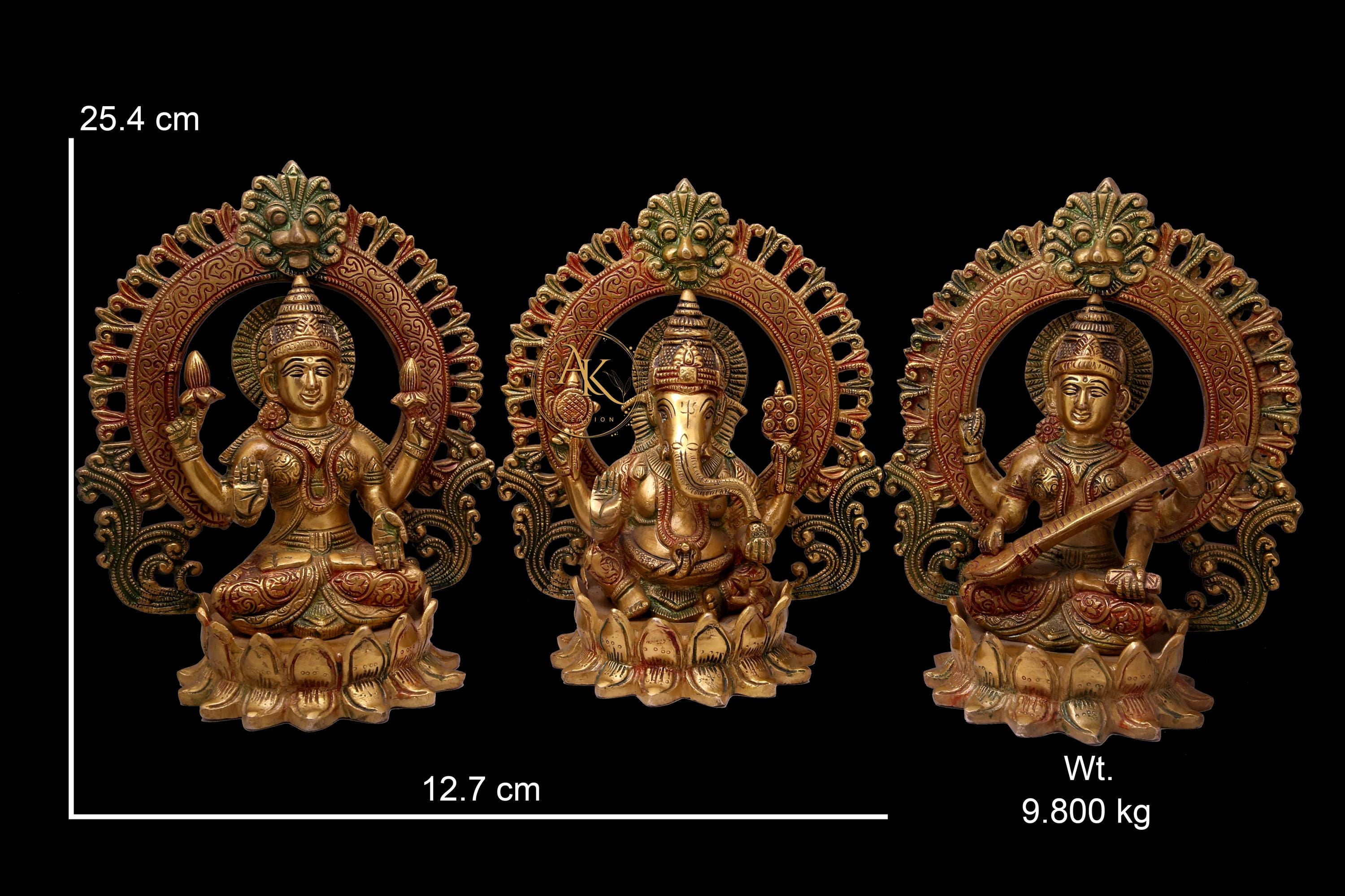 Artistic Kraft Creation 25.4CM Ganesh Saraswati Laxmi Statues, Brass ...