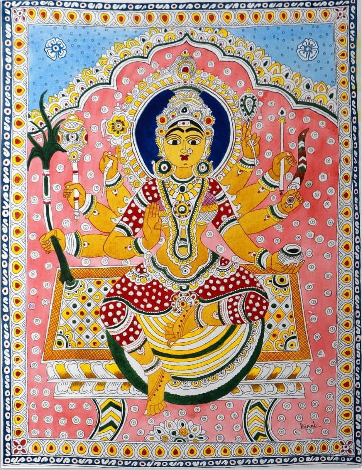 Lakshmi, Kalamkari Painting, Hand Painted, Watercolour and Ink on Paper ...