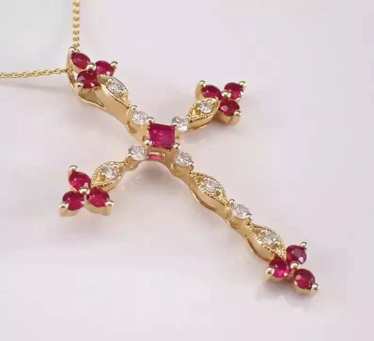 Lakshya Jewel LLC Round Cut Lab-Created Red Ruby Women's Cross Pendant ...
