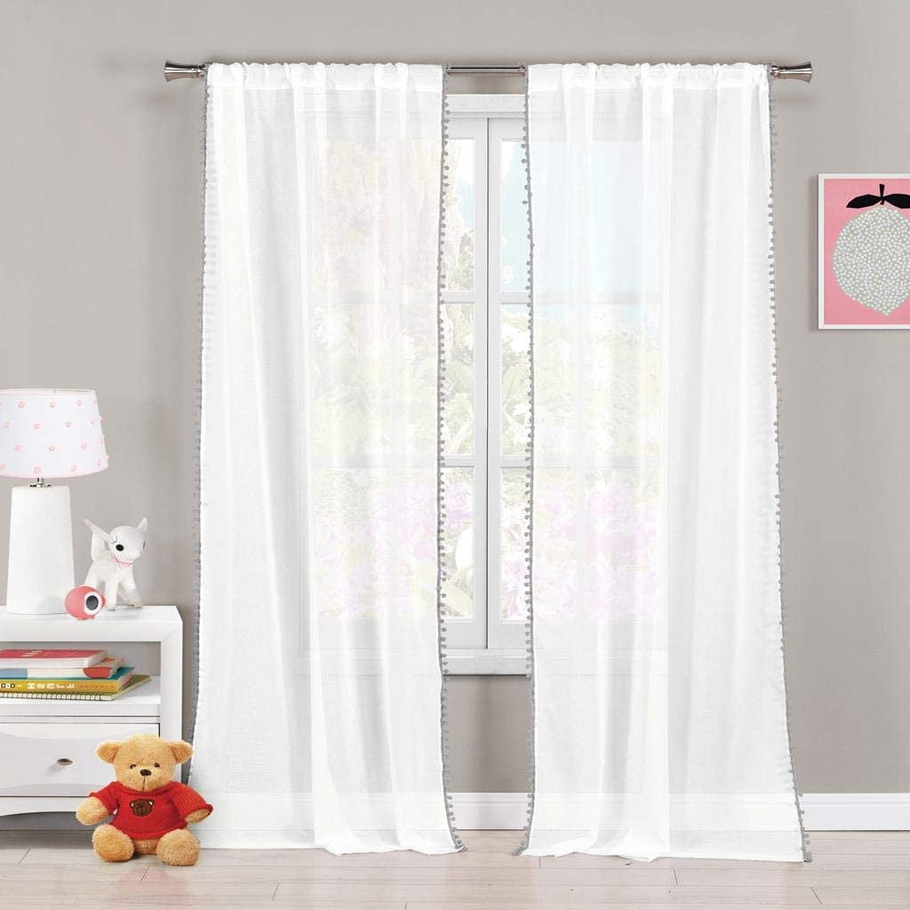Lala + Bash - Home Fashion PomPom Trim Pole Top Window Curtains for ...